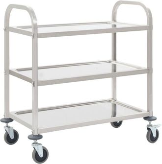 vidaXL Chariot de cuisine &agrave; 3 niveaux 96,5x55x90 cm Acier inoxydable