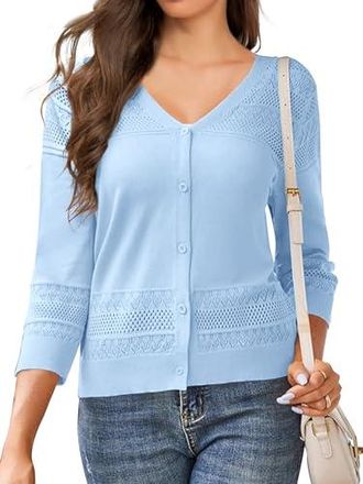 SHEKINI Cardigan Femme avec Boutons et Encolure en V Gilet Femme Ete Chic et Elegant L&eacute;ger et Estival Gilet Tricote Manches 3/4