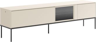 Selsey TV-Lowboard 196 cm Cremefarbenes Mattes Design Hochwertige Spanplatte & Geh&auml;rtetes Glas Schwarze Metallbeine Integriertes Eye-LED mit Touch Push-to-Op