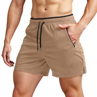 Generic Short de course pour homme avec poches &agrave; fermeture &eacute;clair, pour gym, entra&icirc;nement sportif, 12,7 cm, kaki, XXL