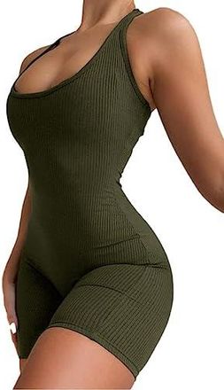Generic Combinaisons Courte sans Manches pour Femme Sexy Une Pièce Moulante Combishort Débardeur dÉté Barboteuses pour Entraînement Décontracté Yoga Fitness G