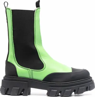 Ganni Color-Block Leather Chelsea Boot - Green