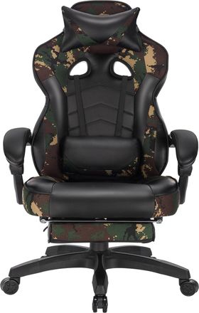 Woltu Gaming Stuhl Ergonomischer, 150 kg Belastbarkeit, Verstellbarer R&uuml;ckenlehne, Ergonomische Lendenst&uuml;tze, Fu&szlig;st&uuml;tze, B&uuml;ro- & Game-Sessel, Camouflage