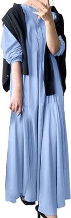 Generic 2026 Robe amincissante &agrave; ourlet irr&eacute;gulier ample m&eacute;lange robe midi style cor&eacute;en pour femme, bleu, 5XL