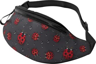 Generic Handytasche Tasche Atmungsaktiv Bauchtasche Rote Marienk&auml;fer Regentropfen Stylisch Sporttasche F&uuml;r Damen Running Wandern 14X35Cm