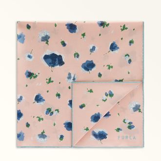 Furla Daisy Schal Toni Denim Blau Crêpe-satin Mit Blumen-print Damen