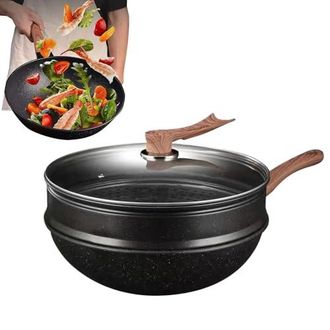 Generico Po&ecirc;le &agrave; woks avec couvercle | Po&ecirc;le &agrave; frire antiadh&eacute;sive de 31,8 cm de profondeur avec couvercle | Ustensiles de cuisine pour omelette, p&acirc;tisserie, re