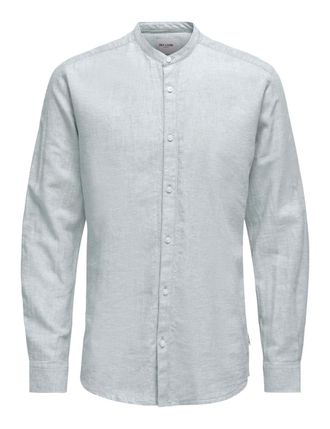 Only & Sons Herren O&S Leichtes Leinen Hemd Langarm Slim Fit Oberteil Einfarbiges Basic Shirt ONSCAIDEN, Farben:Blau-3, Gr&ouml;&szlig;e Hemd:XXL