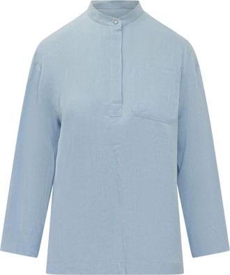Max Mara Femme, Blouses et Chemises, Bleu, Taille: 44 FR Blouse en lin