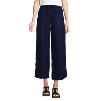 Lands End Weite 7/8-Leinenhose mit Dehnbund, Damen, Gr&ouml;&szlig;e:32-34 regular, Blau, Leinen, by Lands End