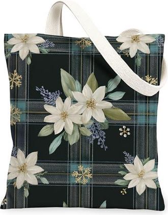 Generic Sacs fourre-tout en toile florale, sacs &agrave; provisions r&eacute;utilisables, style vintage chic, toile lavable l&eacute;g&egrave;re pour, Noir/blanc, 13x15 Inch
