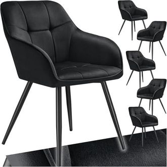 TecTake Lot de 6 Chaises de Salle &agrave; Manger rembourr&eacute;es Modernes Chaise Velours satin&eacute; Fauteuil Salon Chaise Scandinave Pieds en Acier Chaise pour Coiffeuse, C