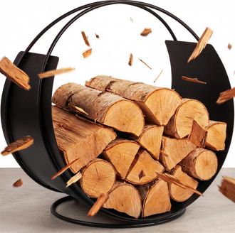 Vasner Situro S1/S2 Holzkorb - Kaminholzkorb Metall rund - Holzkorb f&uuml;r Kaminholz - Kaminholz innen & au&szlig;en - Feuerholzkorb modern - 58 x 58 x 38 cm - schwar