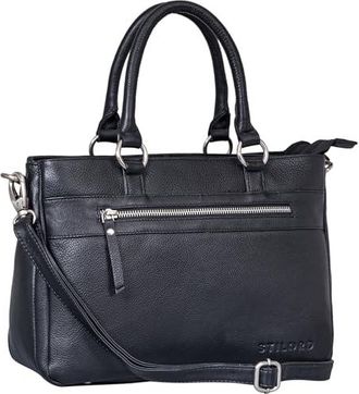 STILORD Frauke Sac a main en cuir organisé Femme Vintage Sac-à-bandoulière Shopper Messenger Sac-en-cuir Sacs de bureau à poignée Cuir véritable, Couleur:noir