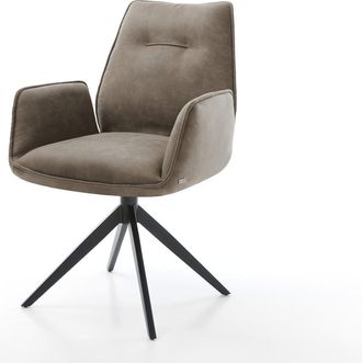 DELIFE Drehstuhl Zoa-Flex Mikrofaser Taupe Vintage Kreuzgestell breit Schwarz 360° drehbar Wippfunktion Taschenfederkern, Esszimmerstühle