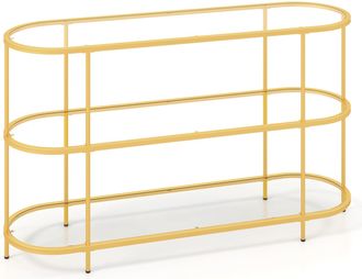 Giantex Konsolentisch aus gehärtetem Glas mit Metallstruktur, 3-stufiges Regal für Fernseher bis 65 Zoll, 140 x 41 x 82 cm, Eingangstisch für Wohnzimmer und S