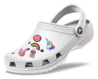 Crocs Unisex Classic Clog,White,38/39 EU + Unisex-Erwachsene 5-Pack Shoe Charms Her | Jibbitz for Schuhanhnger, Alles sch&ouml;n, Small