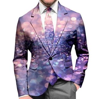 Generic Veste pour homme - Imprim&eacute; 3D multicolore - Costume de carnaval - Blazer slim fit - Aspect paillet&eacute; - Veste de costume amusante - Veste de f&ecirc;te pour c