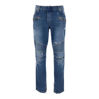 Balmain Homme, Jeans, Bleu, Taille: W33 Vintage Blue Biker Denim Pantalon