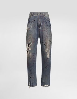 Dolce & Gabbana Jeans Aus Denim Mit Strassbesatz - Mann Jeans Mehrfarbig 46