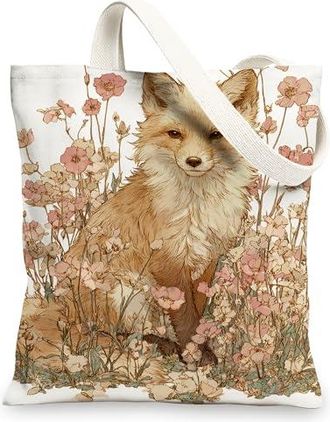 Generic Sacs fourre-tout réutilisables en toile avec motif floral et animal - Sacs dépicerie vintage légers et lavables - Sacs en toile, Blanc, 13x15 Inch