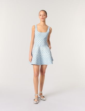 Maje Kurzes Kleid Aus Jacquard-strick - Blau/wei&szlig; - Gr&ouml;&szlig;e 40 - Maje