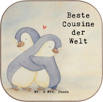 Mr. & Mrs. Panda gl&auml;seruntersetzer Pinguin Beste Cousine der Welt Design - Geschenk, Kousine, Untersetzer, Geschenkidee, Verwandtschaft, Familie, f&uuml;r Gl&auml;ser, Cousin, G