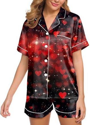 Generic Ensemble de pyjama deux pi&egrave;ces en satin de soie pour femmes pour la Saint-Valentin 2026, bordeaux, XXL