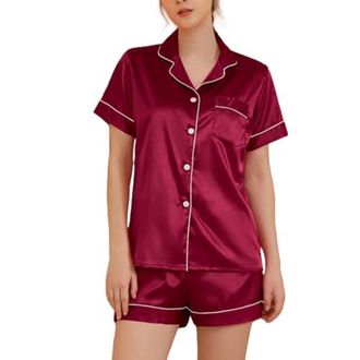 Generic Ensemble de pyjama pour femme, vêtements de nuit à manches courtes doux boutonnés, ensemble de pyjama post-partum, ensemble de salon de maternité, rou