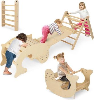 Costway Costway - 7 en 1 Triangle descalade Montessori Pliable avec Rampe R&eacute;versible & Chaise &agrave; Bascule Otarie, Arche descalade en Bois avec Hauteur
