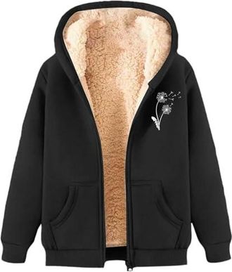 Generic Vestes dhiver pour femmes 2026 - En velours &eacute;pais - Chaud - Couleur unie - Cardigan Sherbet &agrave; capuche - Veste zipp&eacute;e, Noir, 3XL