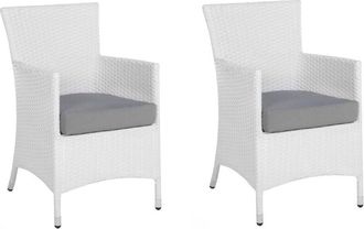 Beliani Beliani - Gartenstuhl Wei&szlig; Polyrattan 2er Set inkl. Sitzkissen in Grau Modernes Design