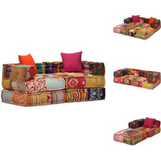 vidaXL Vidaxl - 2-Sitzer Modularer Pouf Patchwork Stoff - Sofa - Couchtisch - Wohnraumgestaltung - Lounge M&ouml;bel - Gem&uuml;tlich