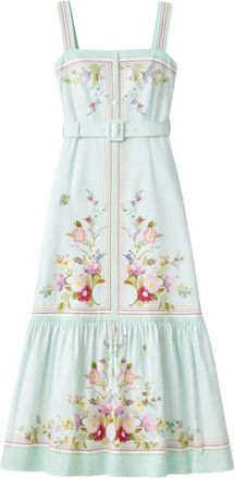 Self Portrait Femme, Robes, Vert, Taille: 32 FR Robe Midi Florale en Lin