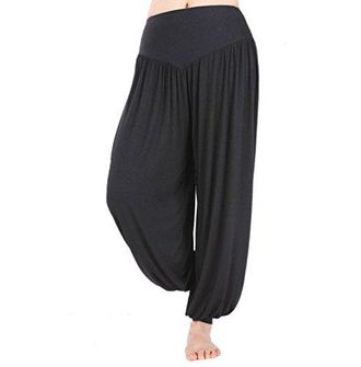 Hoerev super doux spandex modal pantalon harem yoga / pilates, Noir, XXX-Large