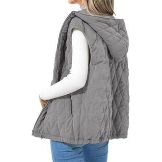 Generic Gilet &agrave; capuche sans manches en coton matelass&eacute; pour femme Automne Hiver 2025 Veste d&eacute;contract&eacute;e &agrave; capuche zipp&eacute;e avec poches, gris, XXL