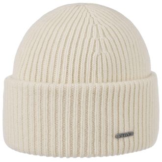 Stetson Classic Uni Wollm&uuml;tze Damen Herren Made in Italy 100% Wolle Gestrickt Beanie Herbst Winter cremewei&szlig; One Size