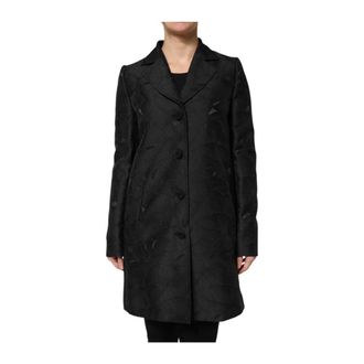 Dolce & Gabbana Schwarzer Blumenbrokat Trenchcoat - - Coats - Damen - Schwarzk - L