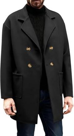Generico Manteau court en laine pour homme - Veste dhiver pour affaires - Manteau d&eacute;contract&eacute; - Trench court confortable dune seule couleur - Trench dautomne e