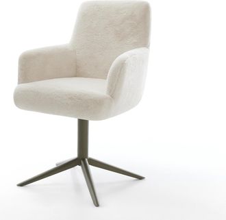 DELIFE Drehstuhl Heira-Flex mit Armlehnen Plüsch Creme-Weiß Fußkreuz Effektfinish Titan 360° drehbar Wippfunktion Taschenfederkern, Esszimmerstühle