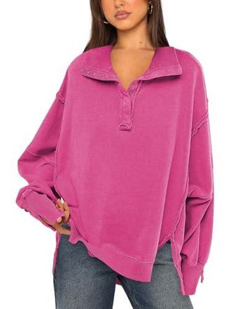 Generic Sweat-shirt surdimensionn&eacute; &agrave; manches longues pour femme, coupe d&eacute;contract&eacute;e, col en V, patchwork gris, taille L pour un usage quotidien, le travail et