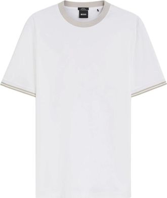 HUGO BOSS Homme, Tops, Blanc, Taille: S T-shirt en coton merceris&eacute; slim-fit avec contraste