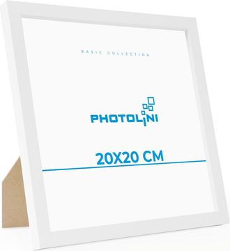 Photolini Bilderrahmen 20x20 Weiß MDF-Holz Poster-Rahmen, bruchsicheres Acrylglas, zum Aufhängen & Aufstellen, extra Zubehör - für Fotos & Poster