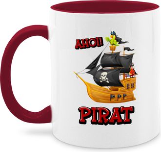 Shirtracer Tasse Tassen 325ml - Ahoi Pirat | Piratenschiff | Piratenmotiv | Piratenparty | Ahoi Piraten | Piraten Schatzsuche | Piratenthema - 325 ml - Bordeauxr