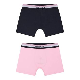 Eden Park Packung mit zwei einfarbigen Stretch-Baumwoll-Jersey-Boxershorts mit dreifarbigen marineblauen und rosa elastischen Bund - - Underwear - Damen - Mehrf