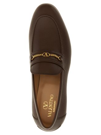 Valentino Garavani VLogo Chain-Detail Goatskin Loafer - Brown