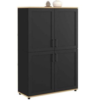 IDMarket Buffet Haut H. 125 cm VITO 4 Portes Noir et Bois