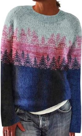 Onsoyours Y2K Pull Femme Manche Longue Oversize Tee Tops Pullover Sweatshirt Col en V Mode Vintage Motif Losanges Pull en Tricot D14 Bleu L