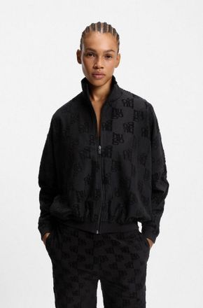 HUGO BOSS Sweatjacke TERRYMONOGRAM aus Baumwoll-Mix mit Allover-Logo-Muster, Stehkragen