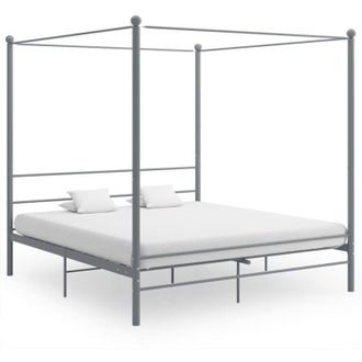 vidaXL Cadre de lit &agrave; baldaquin sans matelas gris m&eacute;tal 200x200 cm Vidaxl